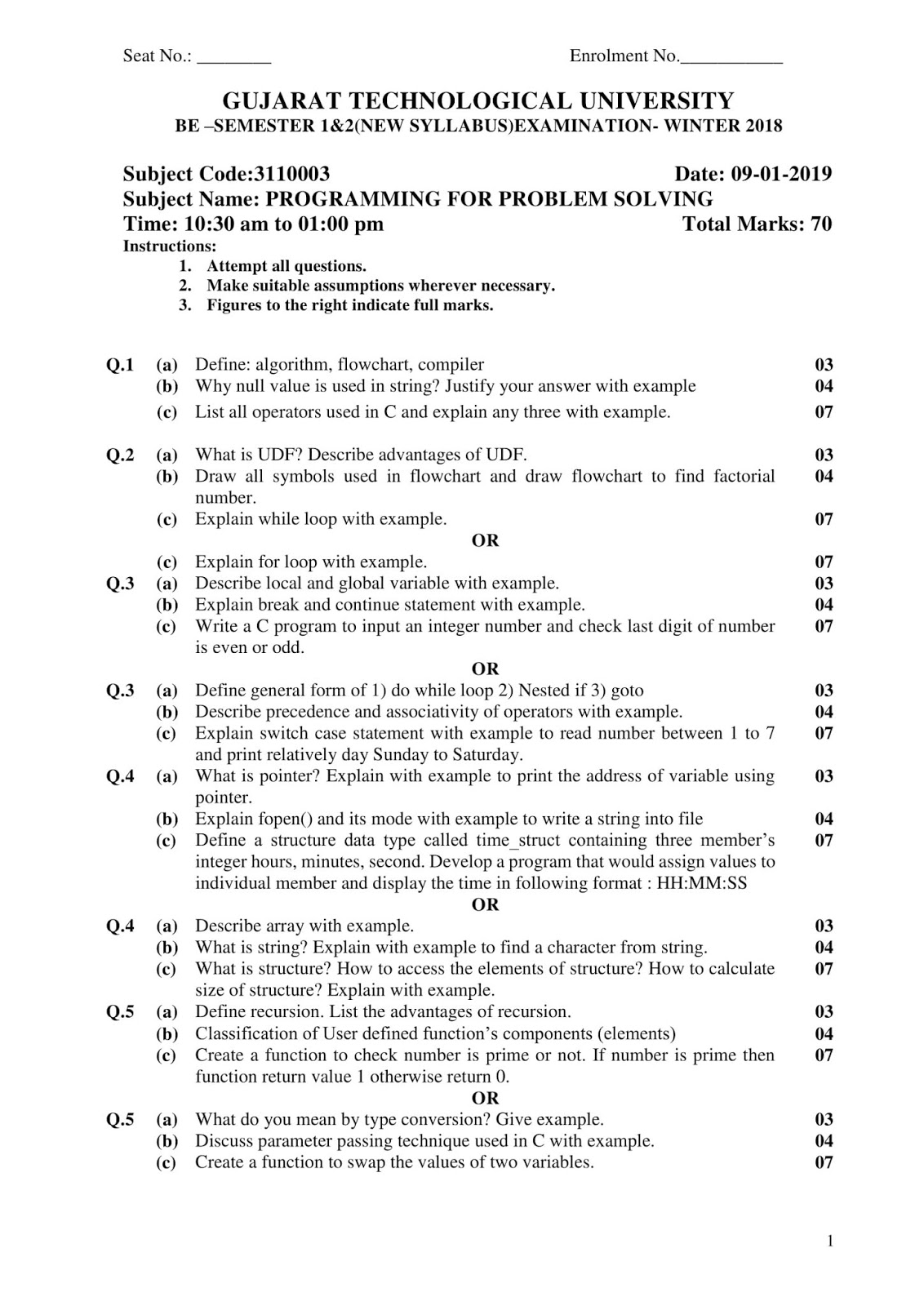 Gtu Pps Cpu Question Papers