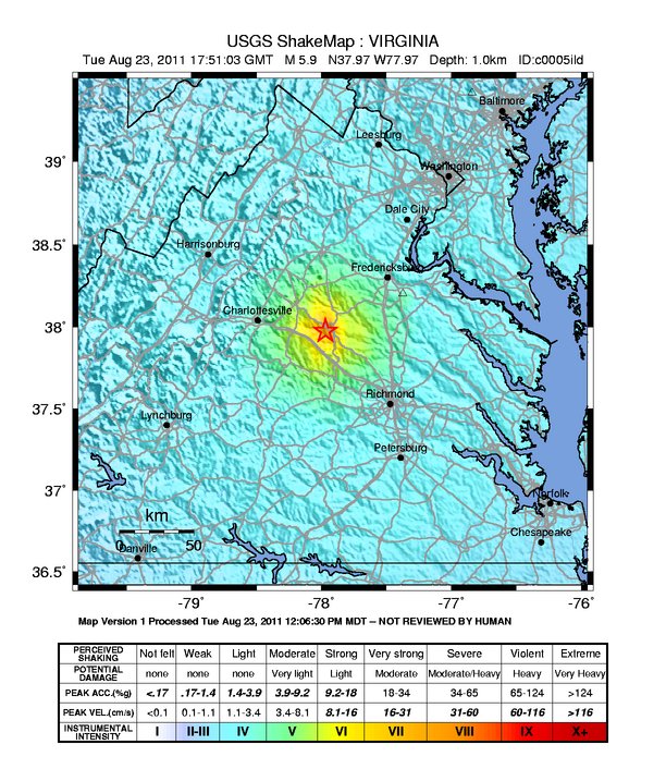 MotionCenter.info | Coram: Continuing Coverage: USGS Shake map VIRGINIA