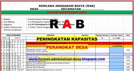 Contoh Format RAB Pelatihan Peningkatan Kapasitas Aparatur Desa | FORMAT ADMINISTRASI DESA