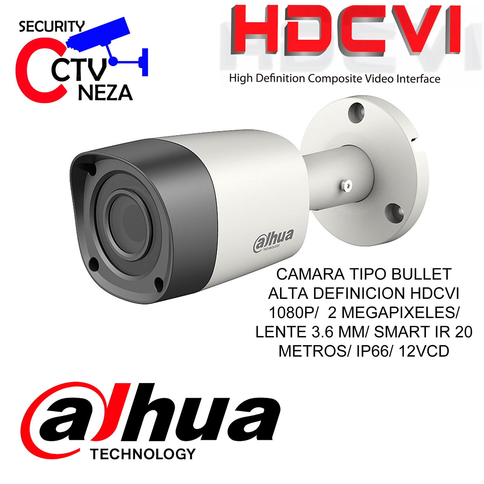 CAMARAS DE SEGURIDAD : DAHUA HDCVI TIPO BULLET ALTA DEFINICION 2 MEGA ...