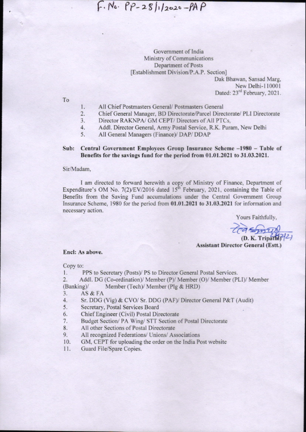 Central Government Employees Group Insurance Scheme -1980 - Table of ...