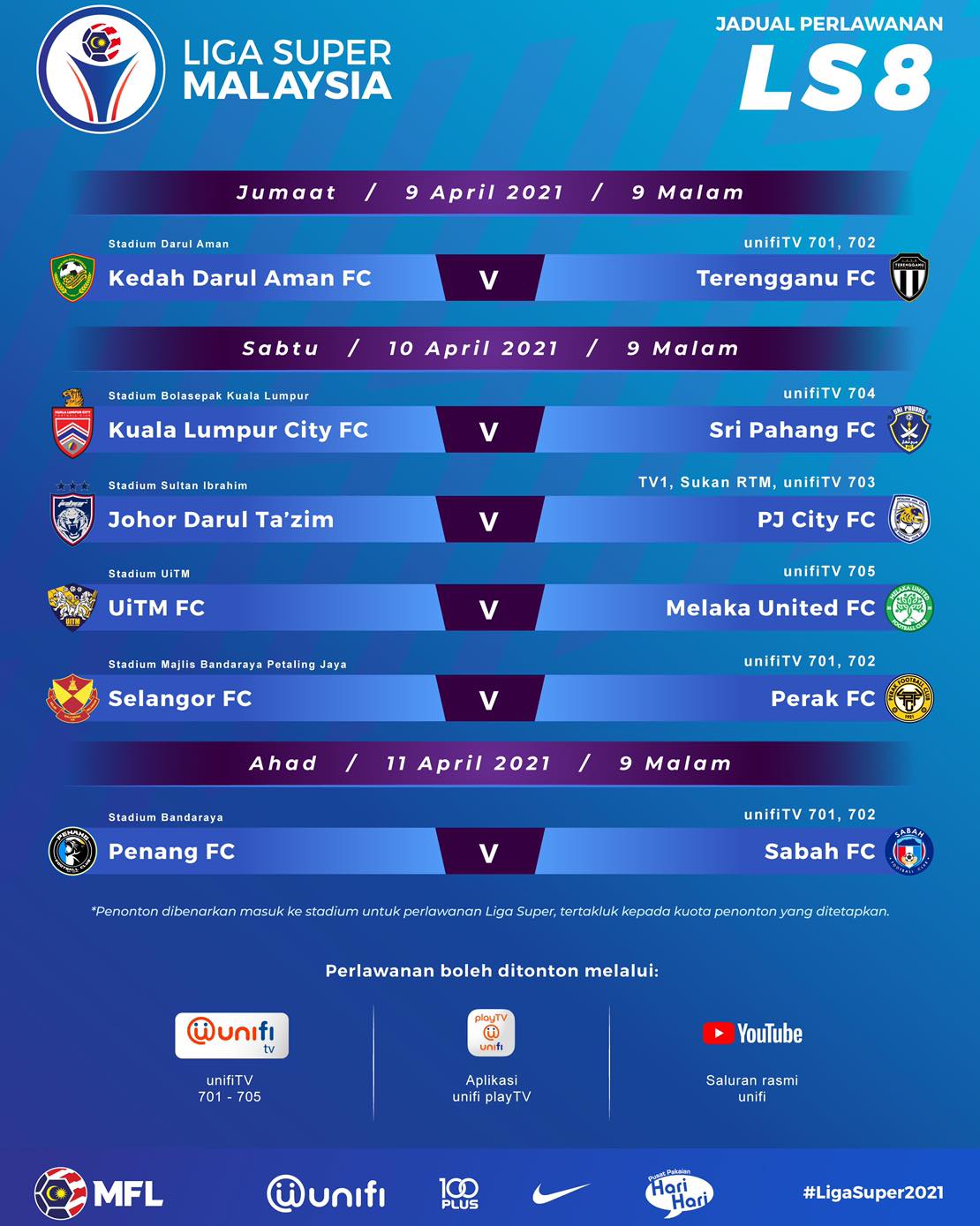 JADUAL PERLAWANAN LIGA SUPER MALAYSIA