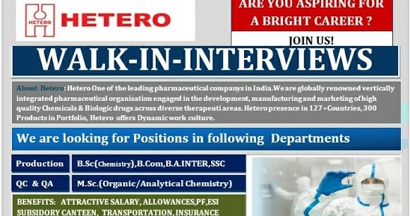 UDYOG ADDA: HETERO WALK IN INTERVIEWS PRODUCTION, QA / QC , 30/09/2019
