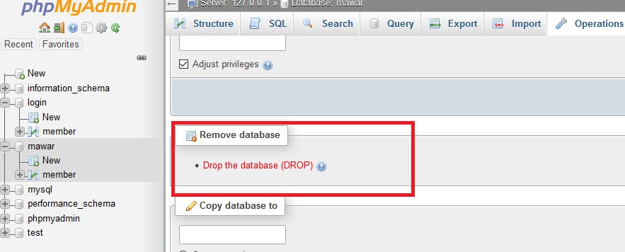 Cara Delete Database Phpmyadmin