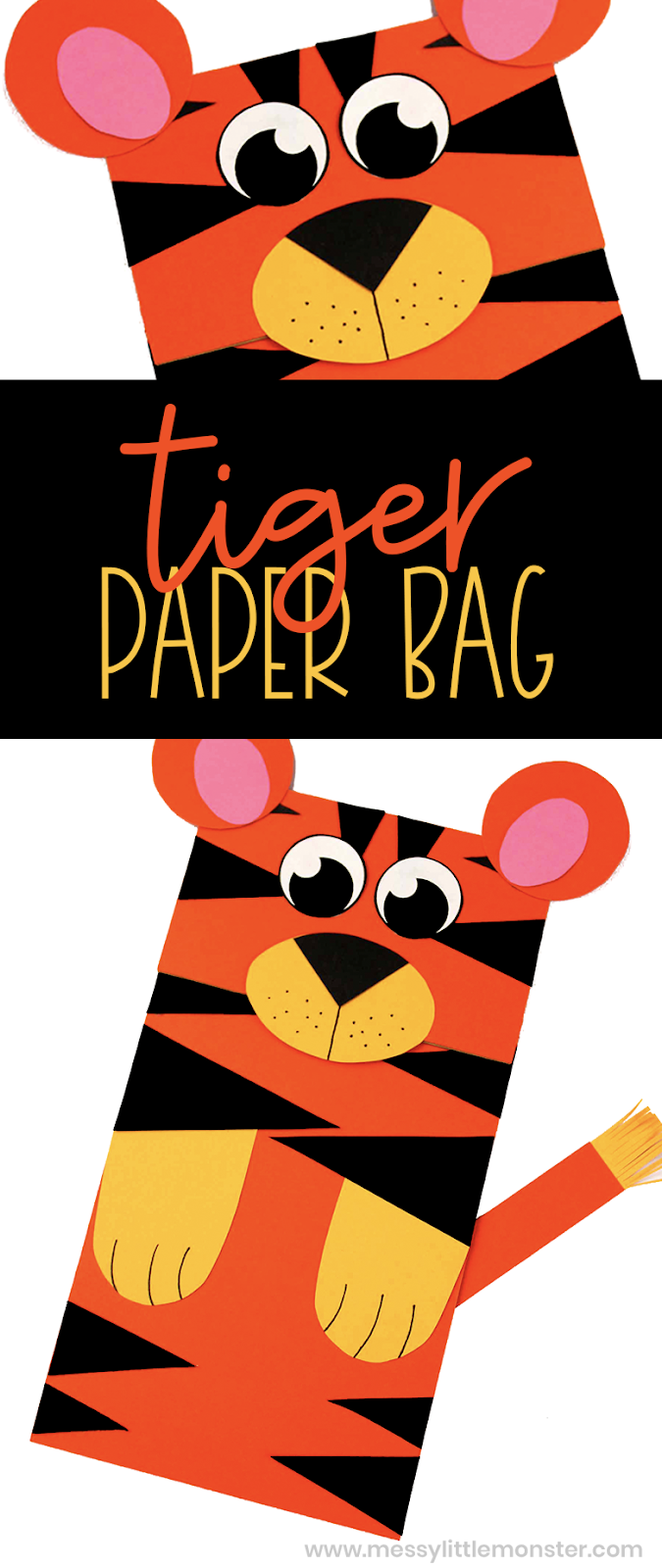 Paper Bag Puppet Tiger Craft - Template Included! - Messy Little Monster