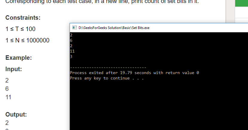 Geeksforgeeks Solution For " Set Bits
