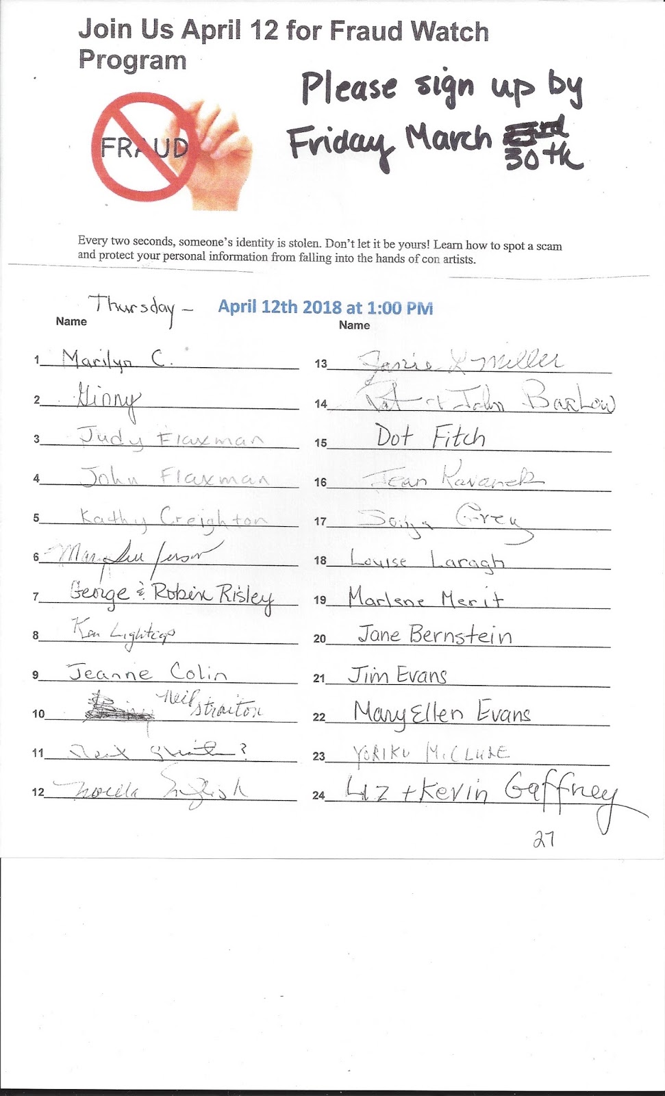 Things to Do: Thu Apr 12th at 1PM Fraud Watch Program