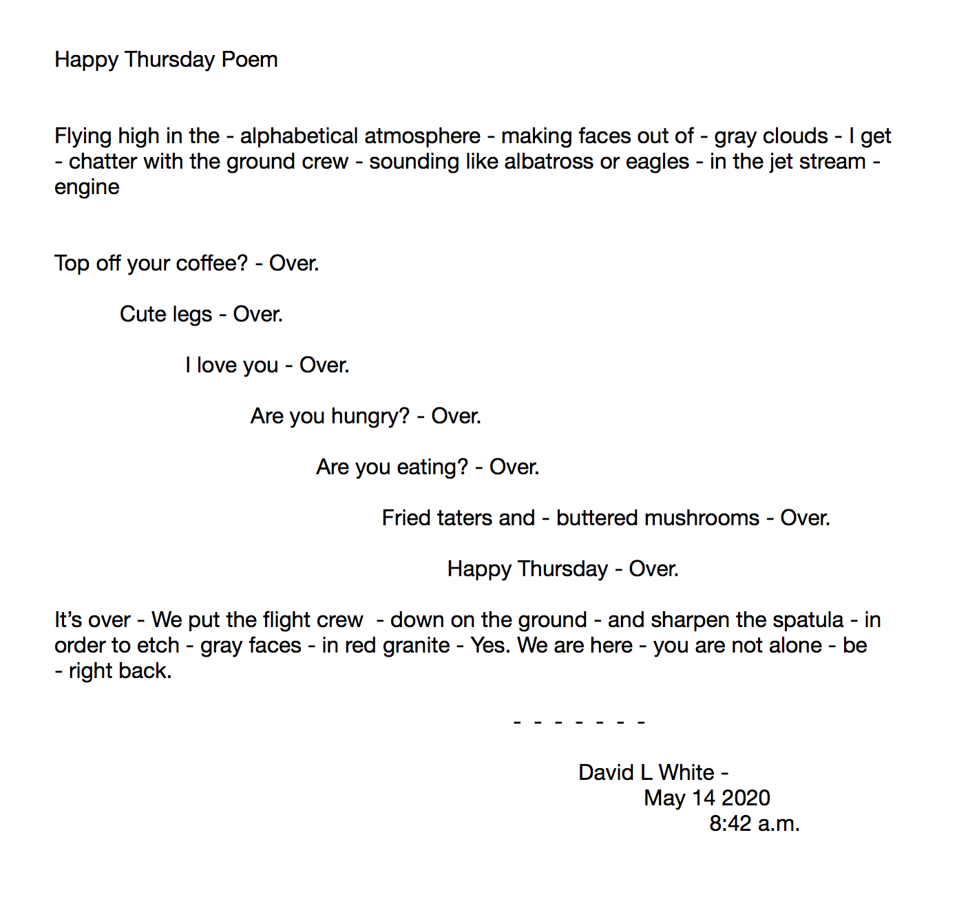 David L White .org: Happy Thursday Poem