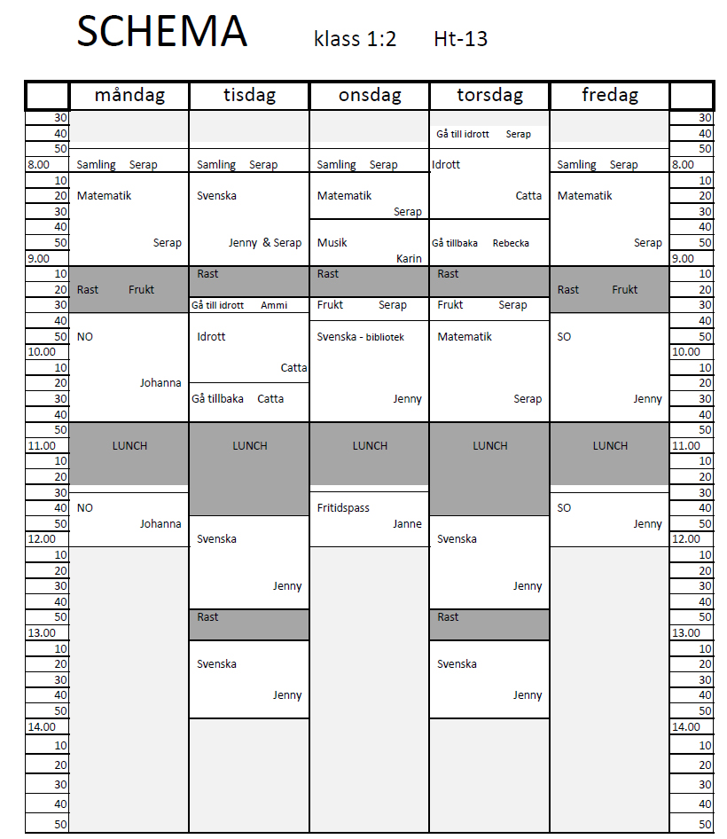 Klass 1:2 på Sälens skola : Schema ht - 13
