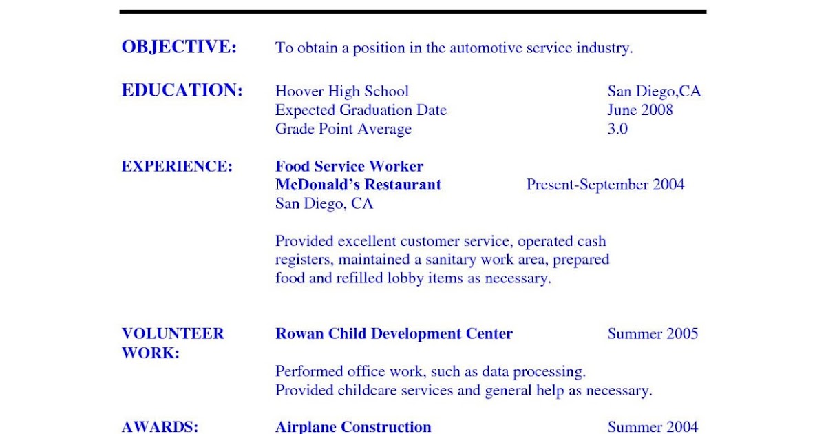 High School Student Resume Objective Examples ~ Resume Letter