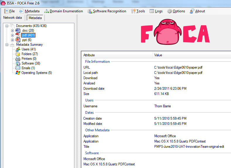 HolisticInfoSec™: More on OSINT with FOCA 2.6 in toolsmith