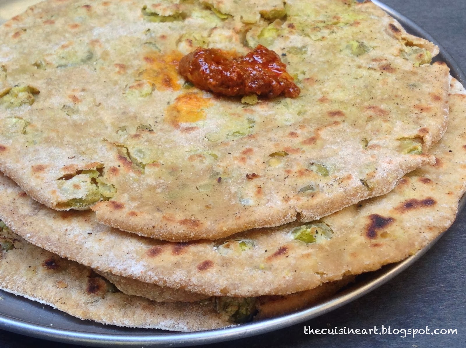 the cuisine art: Peas Paratha / Mutter stuffed Paratha