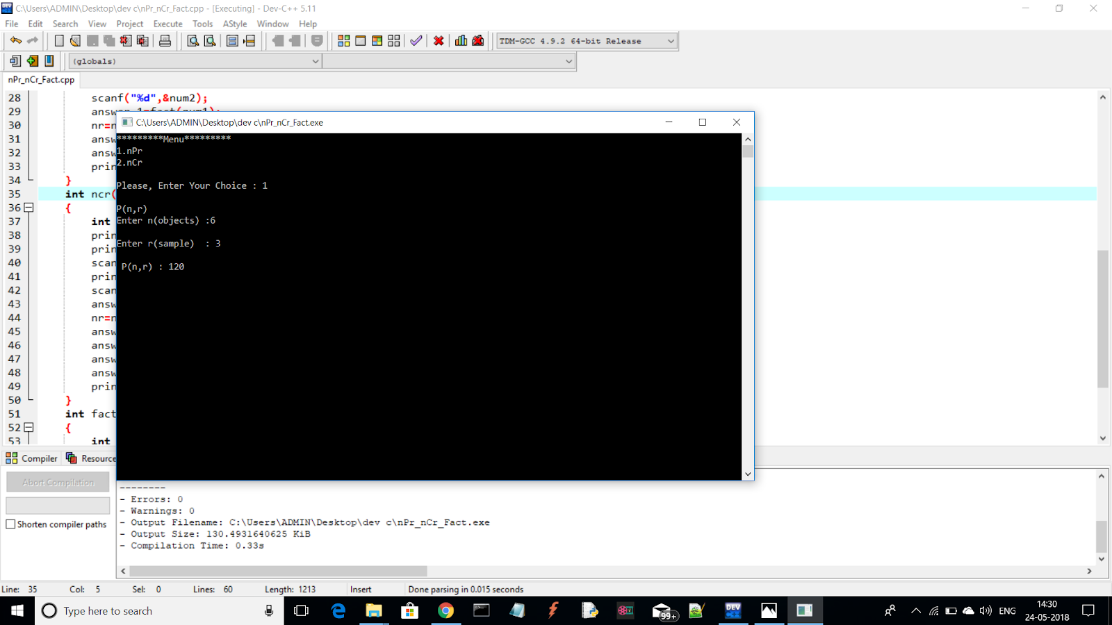 nPr & nCr Calculator using C-Language