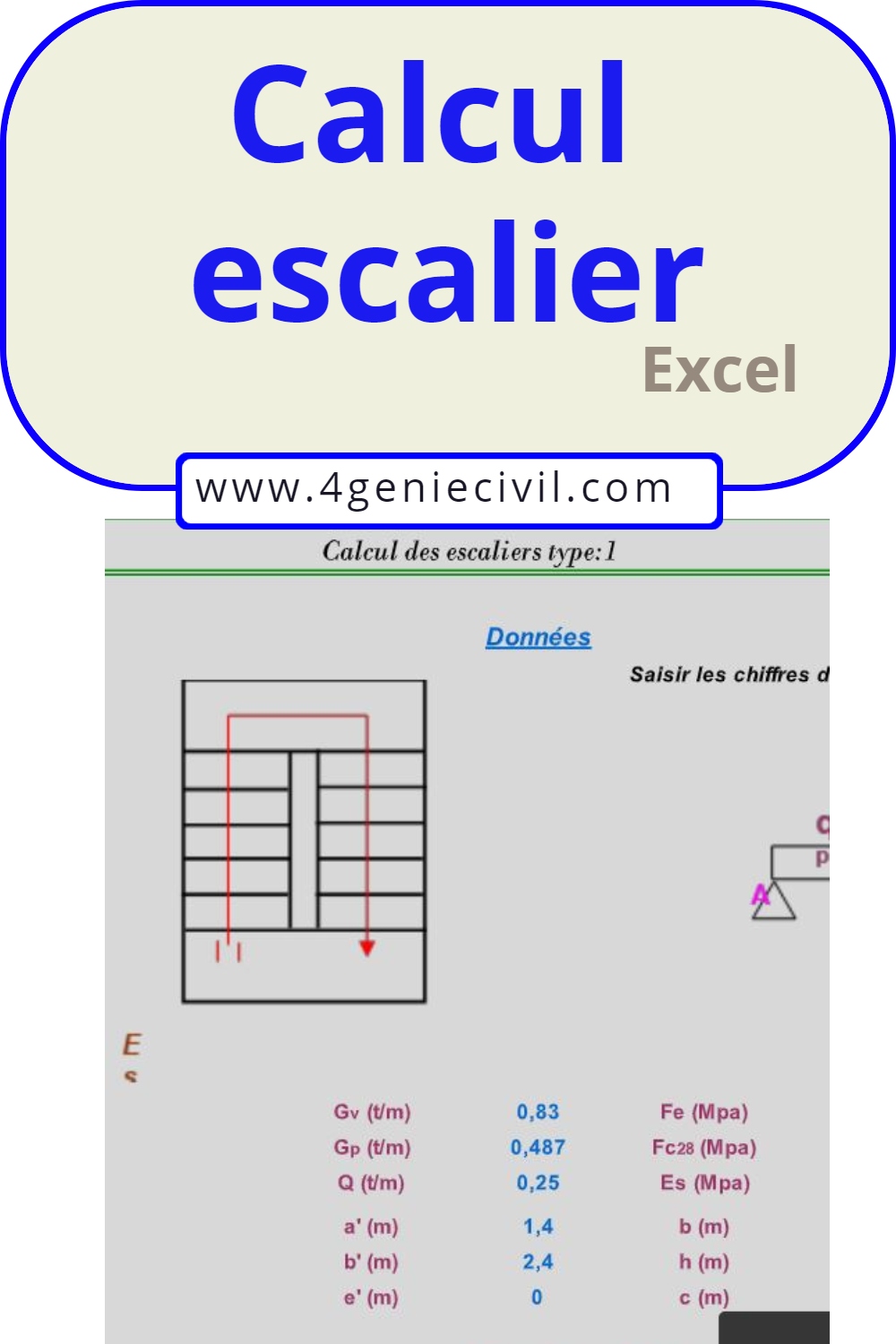 calcul escalier avec palier sur excel