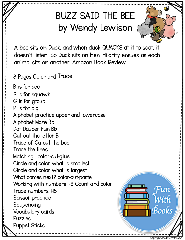 BUZZ SAID THE BEE BOOK UNIT ~ Book Units by Lynn