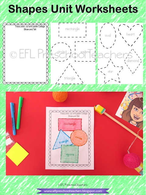 ESL/EFL Preschool Teachers: Shapes Theme Worksheets for Kindergarten ESL
