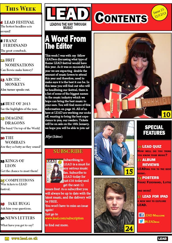 Alys Le Moignan's AS Media Blog 2014: Finished Music Magazine Contents Page