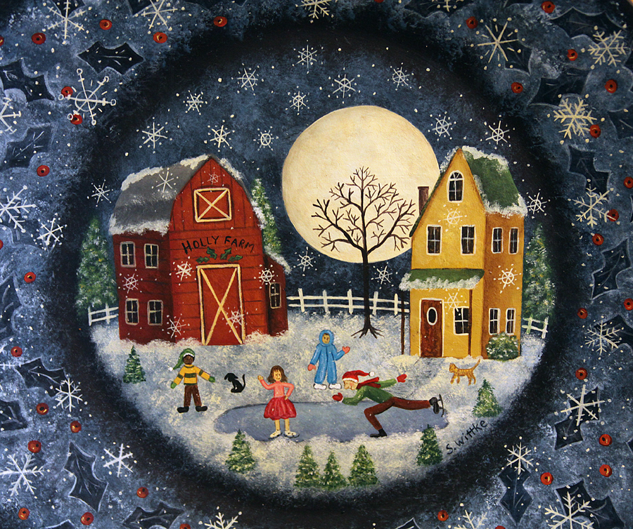 ITEMS for SALE: Christmas Folk Art Primitive Winter Scene, Hand Painted ...
