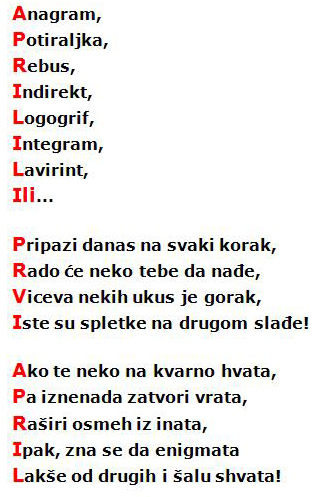 ENIGMATIKA (tupljenje i oštrenje): AKROSTIH