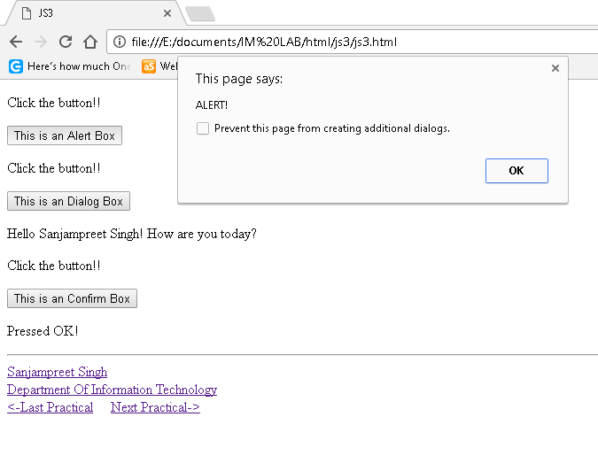 To create an html file to implement alert box, confirm box, dialog box ...