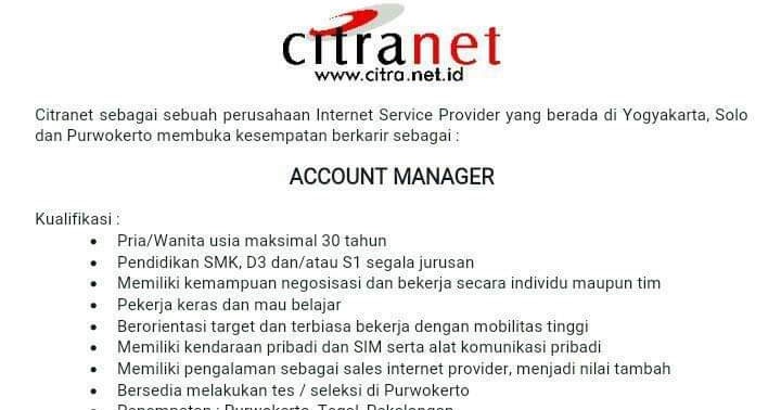 Lowongan Kerja Account Manager Citranet Purwokerto - Oktober 2019 ...