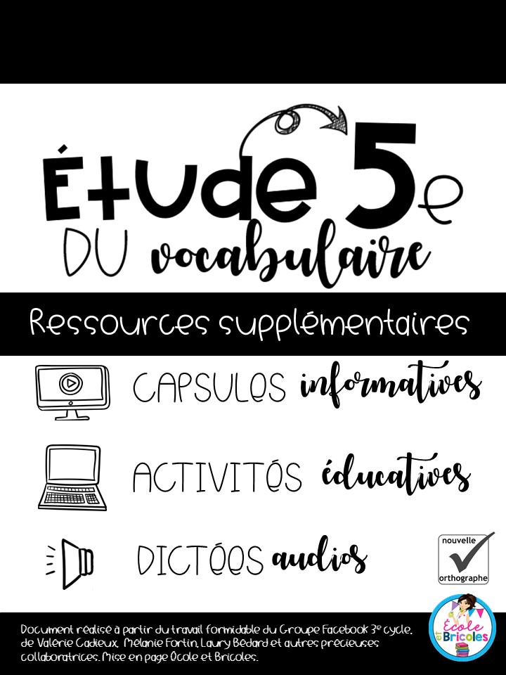 École et bricoles: Liste de vocabulaire pour 5e et 6e année