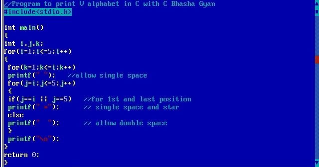 C Language Programming: Program to print V alphabet in C Language ...