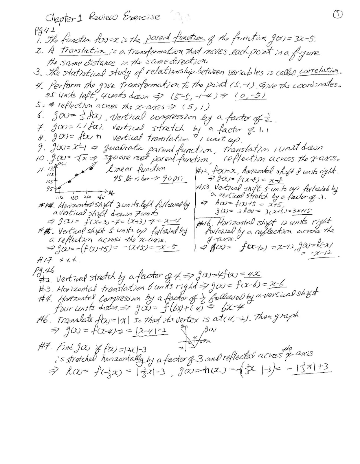 Sean's Math Page: Algebra 2 Class Note - Chapter 1 Summary - Exercise