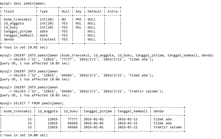 Melakukan INSERT UPDATE DELETE Data Pada Table Database Perpustakaan