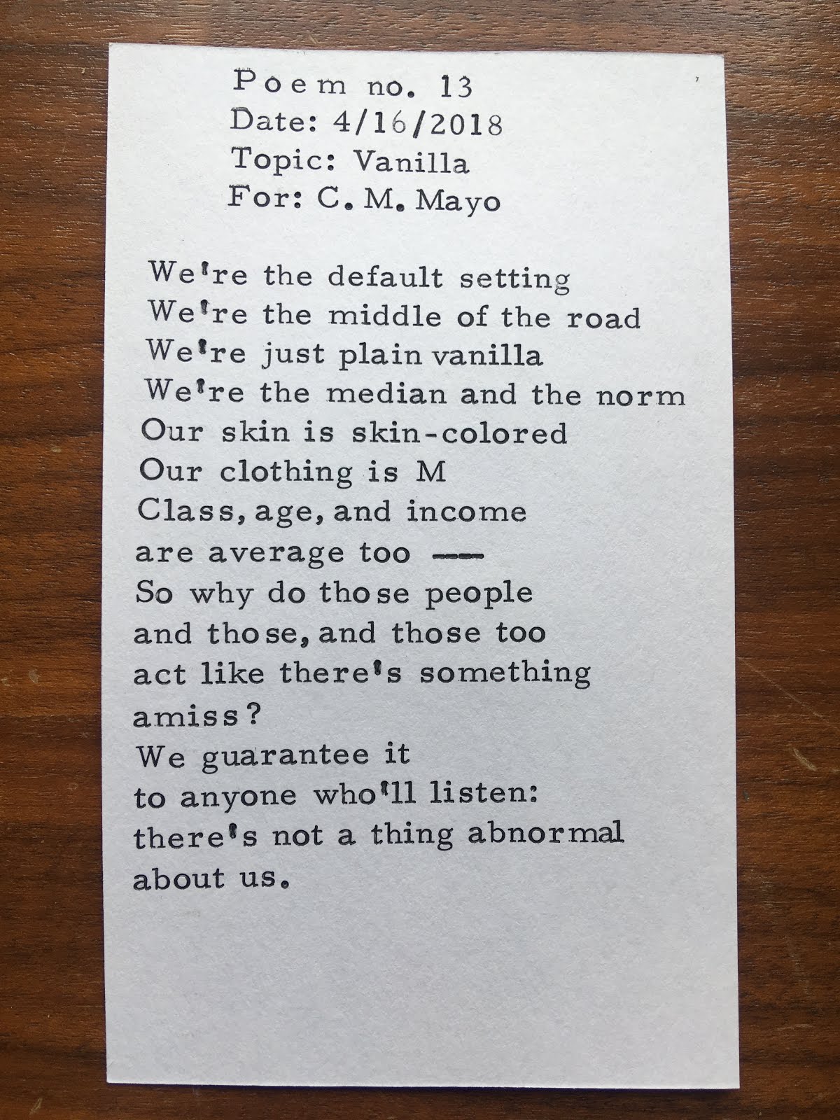 Poem 13: Vanilla/ /THE TYPEWRITER REVOLUTION
