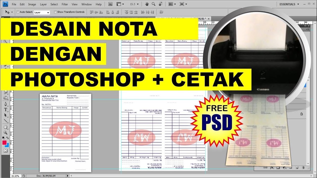 Desain dan Cetak Nota di Kertas F4 dibagi 4 Bagian di Photoshop (Free ...