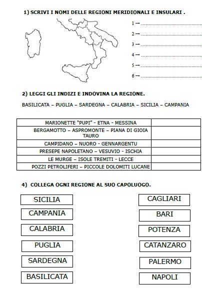 VERIFICA REGIONI MERIDIONALI E INSULARI D'ITALIA - classe quinta ...