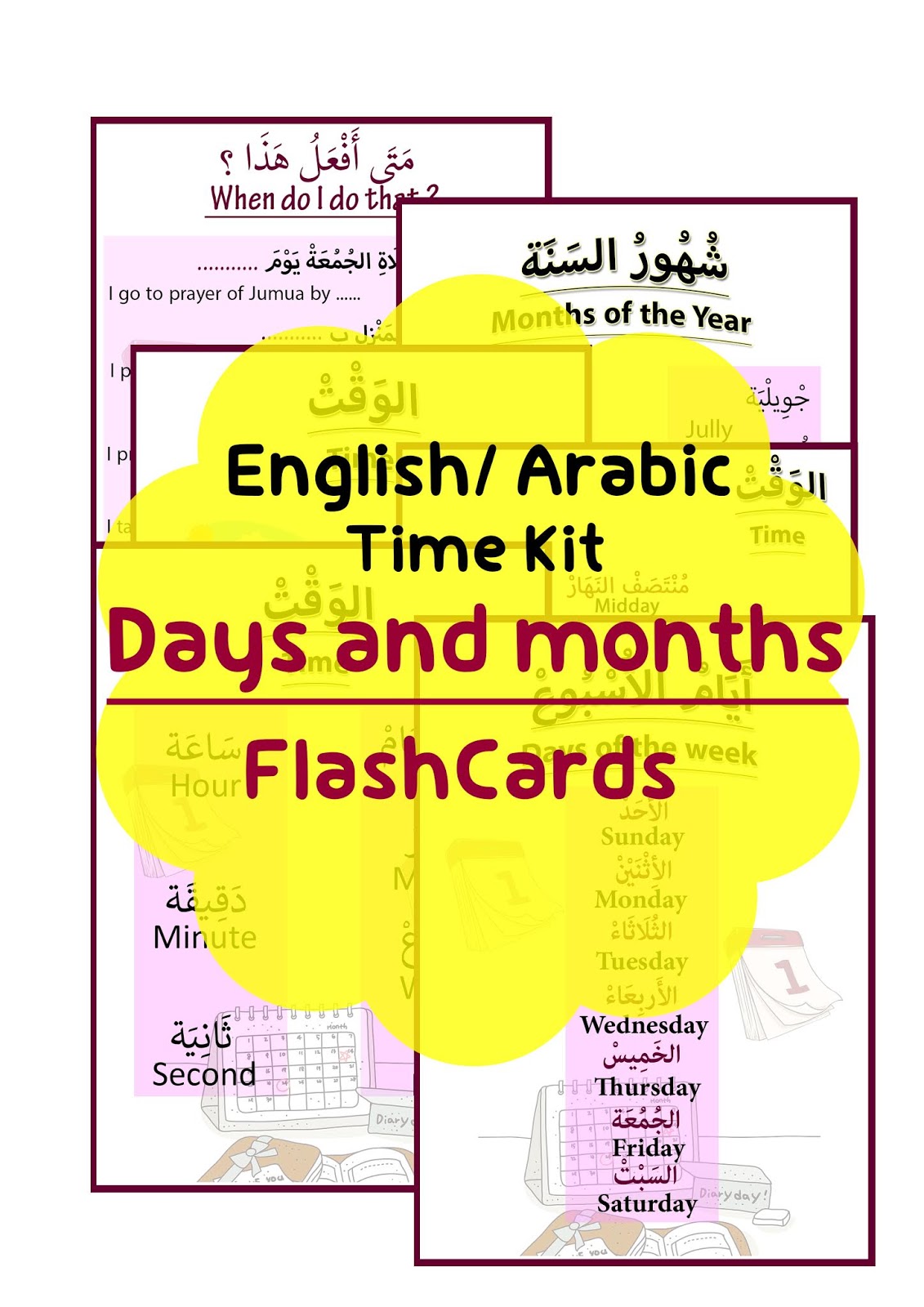 The English - Arabic days and months flashcards pack
