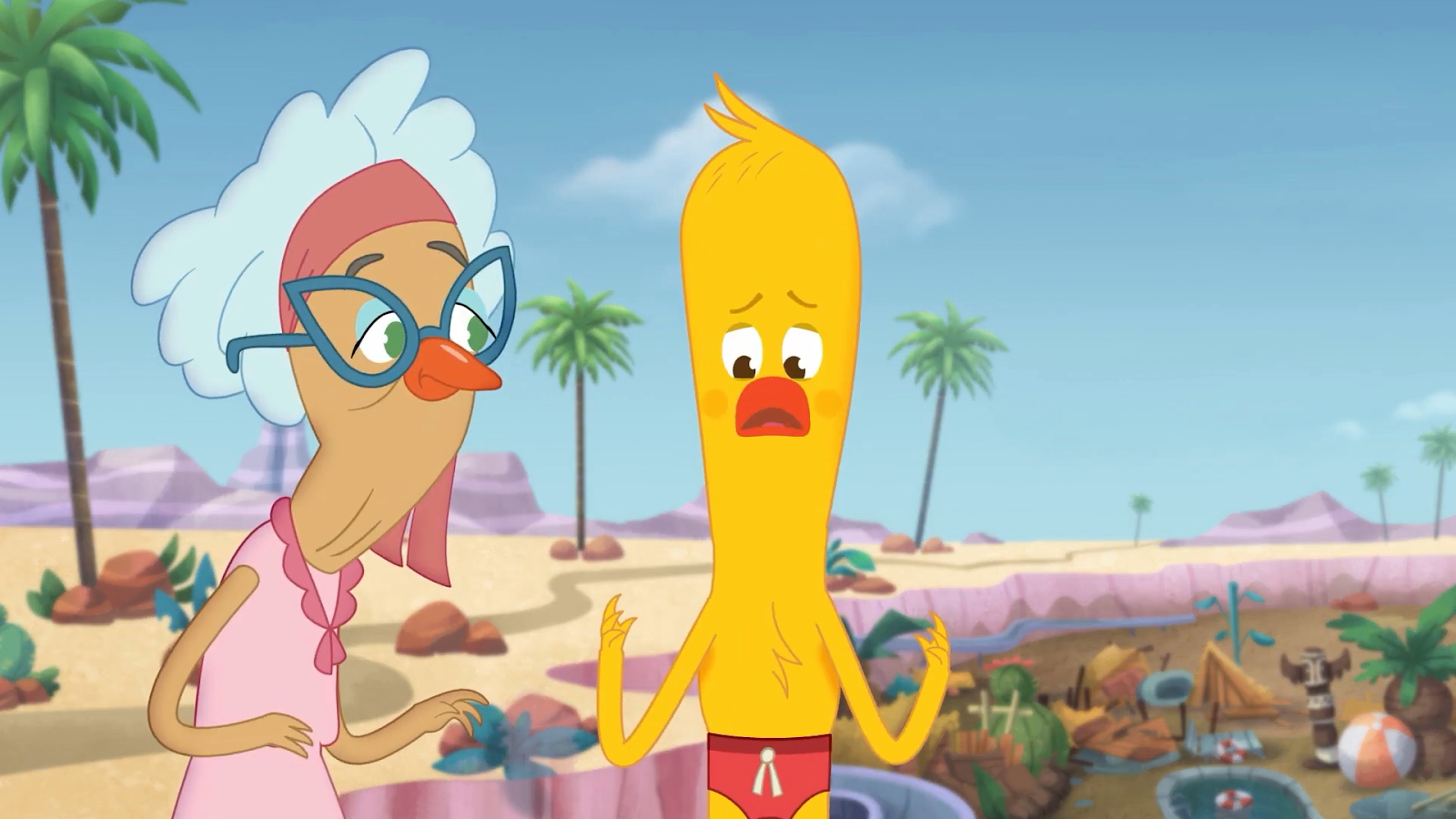 Shirtless Drawn Cartoon Boys & Men: Archibald Strutter in Swimming Trunks 3