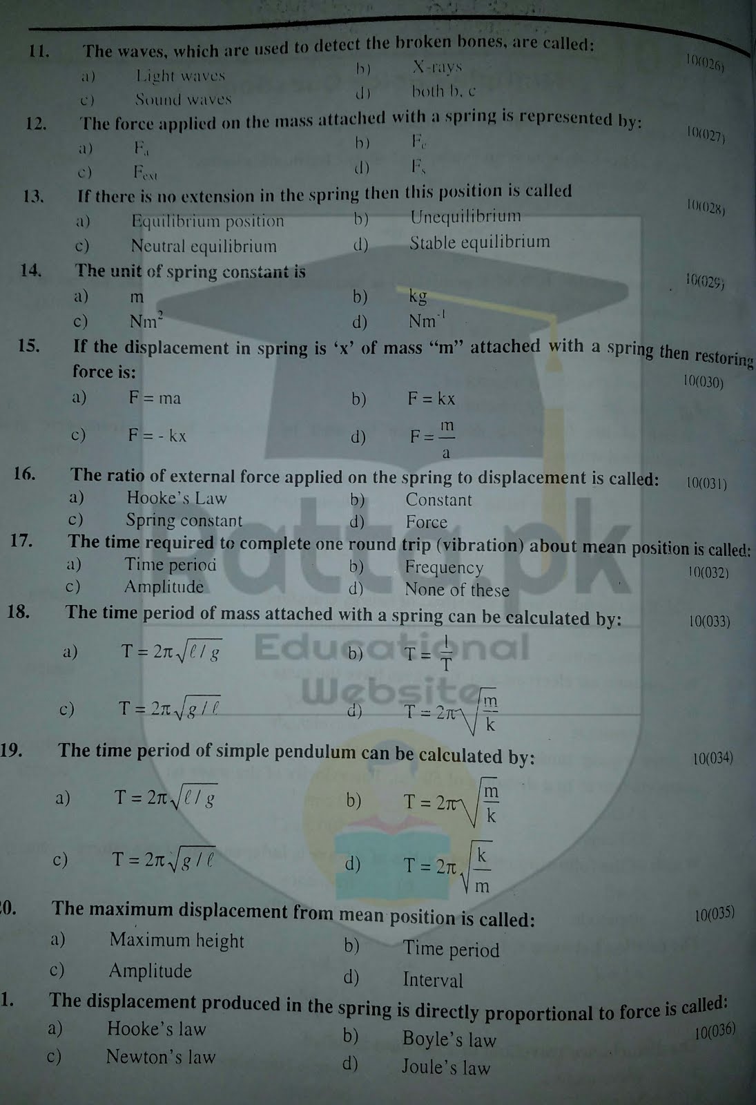 Matric 10th class Physics Chapter 10 solved MCQs | 10th Physics Notes ...