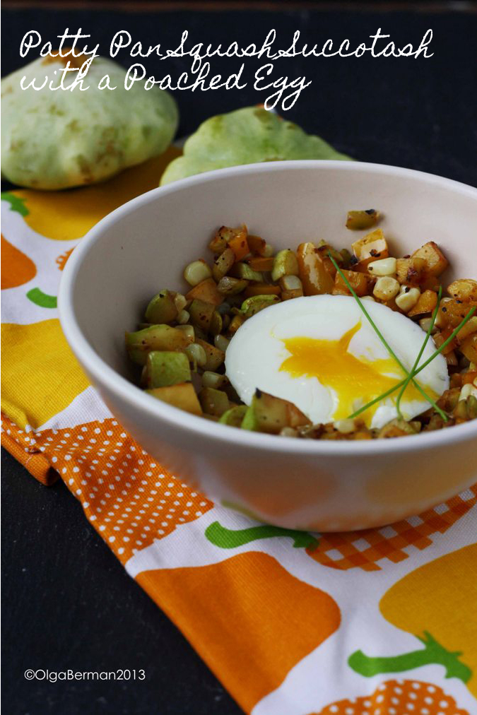 Mango & Tomato: Patty Pan Squash Succotash with a Poached Egg