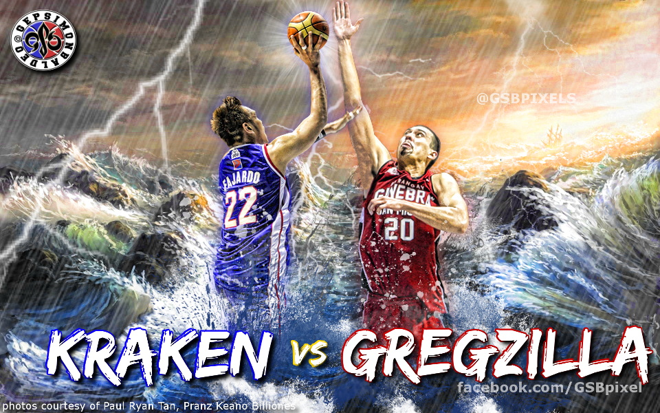 Mico Halili: PBA Fan Art - The Kraken vs Gregzilla. GRAPHICS: