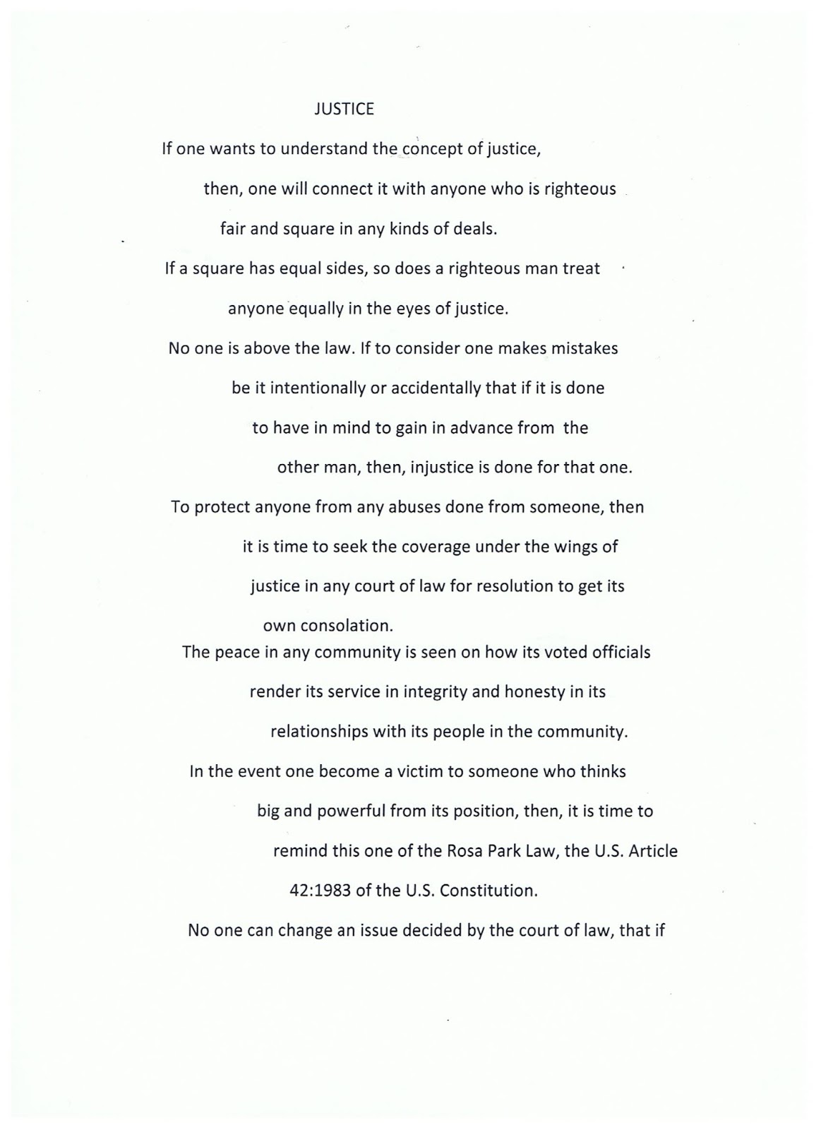 Rosalinda Carino's Expose' Freedom from Oppression : JUSTICE --A POEM ...