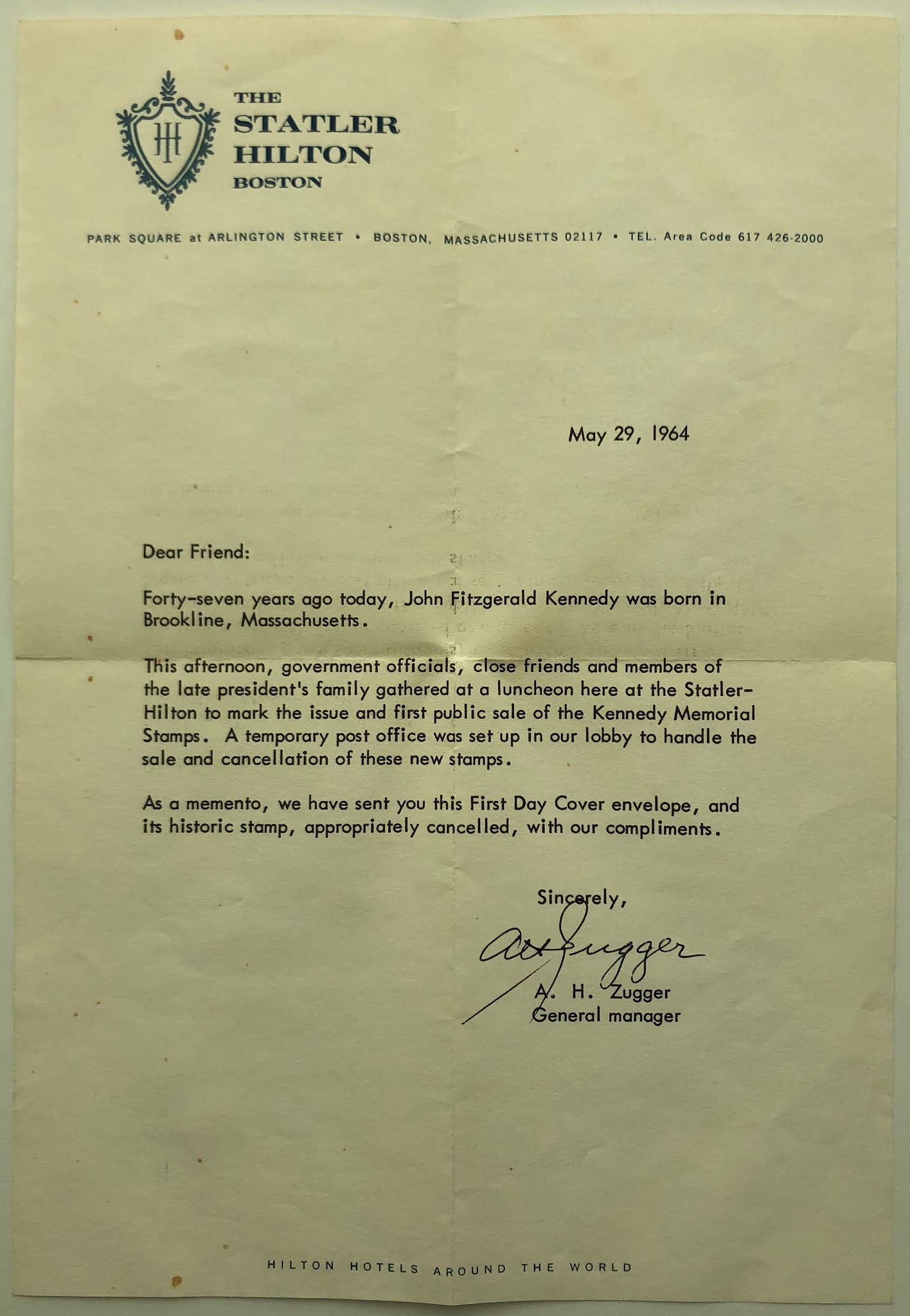 Hilton Hotel Philately: Statler Hilton Boston Kennedy Memorial 1964 ...