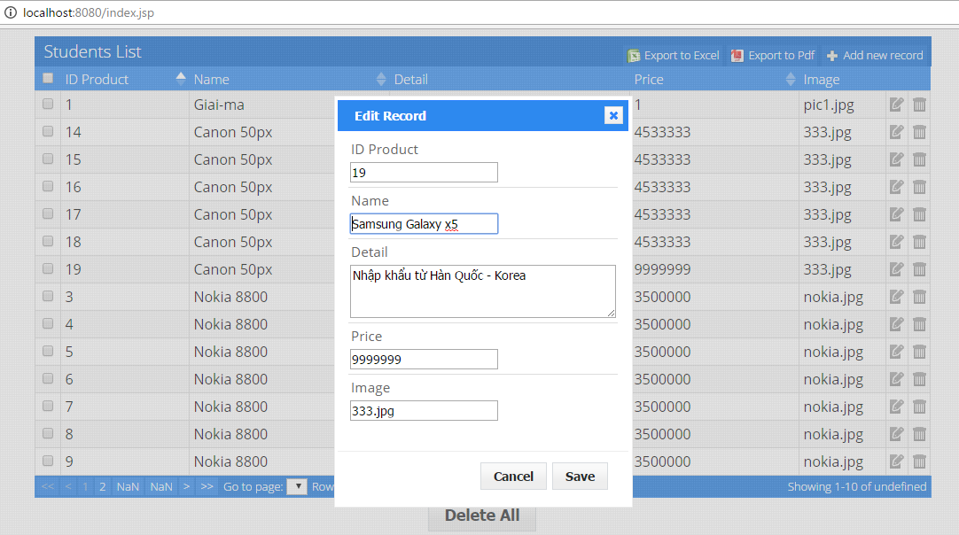 Insert Update Delete Jsp Servlet Java Web CRUD JTABLE JQuery NetBeans ... Insert Update Delete Jsp Servlet Java Web CRUD JTABLE JQuery NetBeans ...