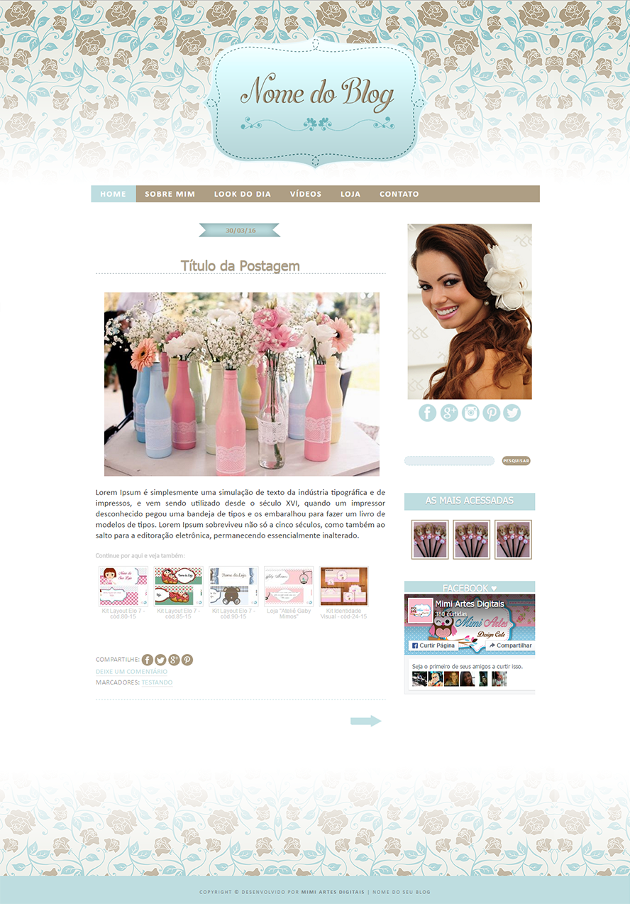 Layout para blog cód-07 disponível para venda - Mimi Artes Digitais