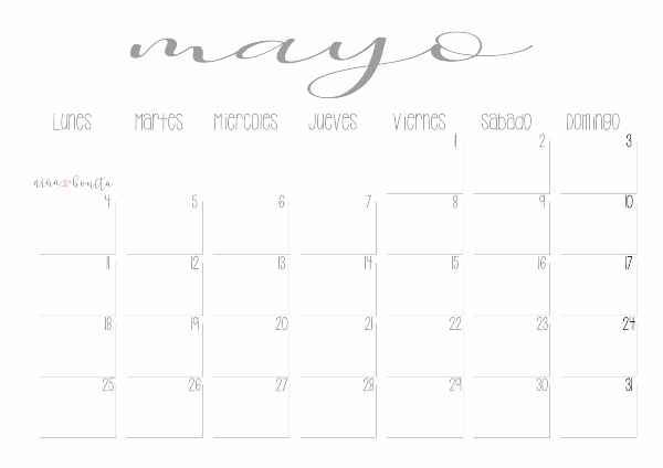 Calendario Mayo 2020