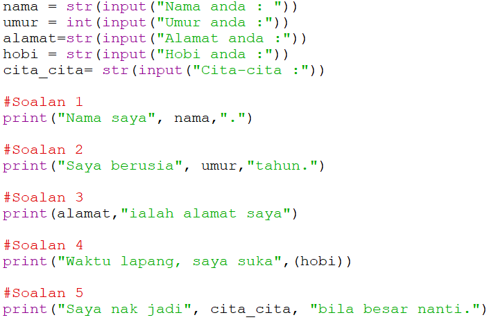 SAINS KOMPUTER & ASAS SAINS KOMPUTER: ASK T2: LATIHAN PYTHON TANPA KOMPUTER