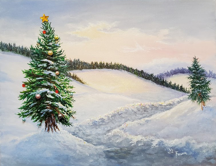 Fawn's Paintings: December Snow, winter, mixed media, original art