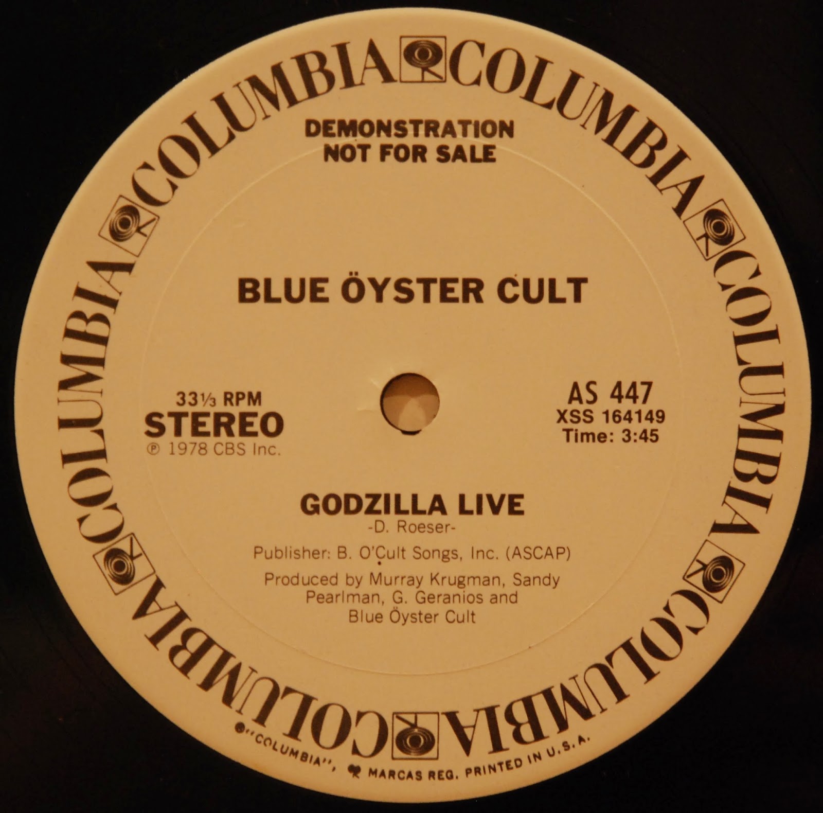 the sphinx: Blue Oyster Cult "Godzilla Live" 12-inch single (CBS, 1978)