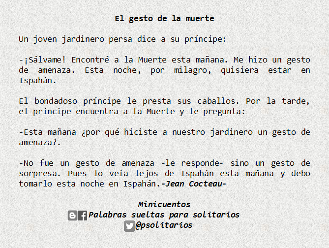 Palabras sueltas para solitarios: Cuento corto:El gesto de la muerte Palabras sueltas para solitarios: Cuento corto:El gesto de la muerte