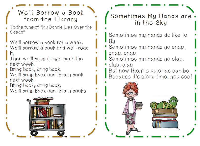 Preschool Songs Library Theme ~ Preschool Printables
