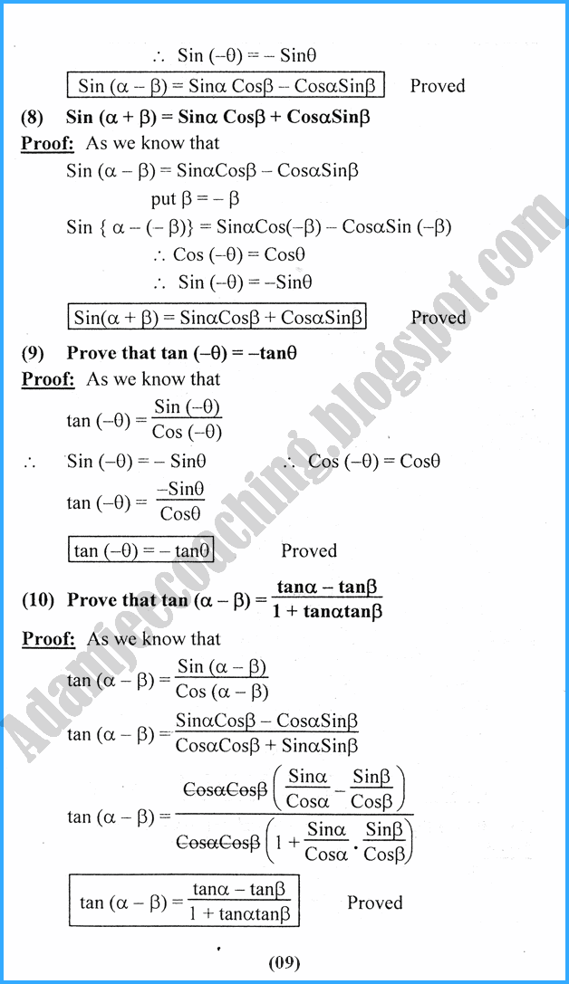 Adamjee Coaching: Trigonometric Identities - Definitions and Formulae ...