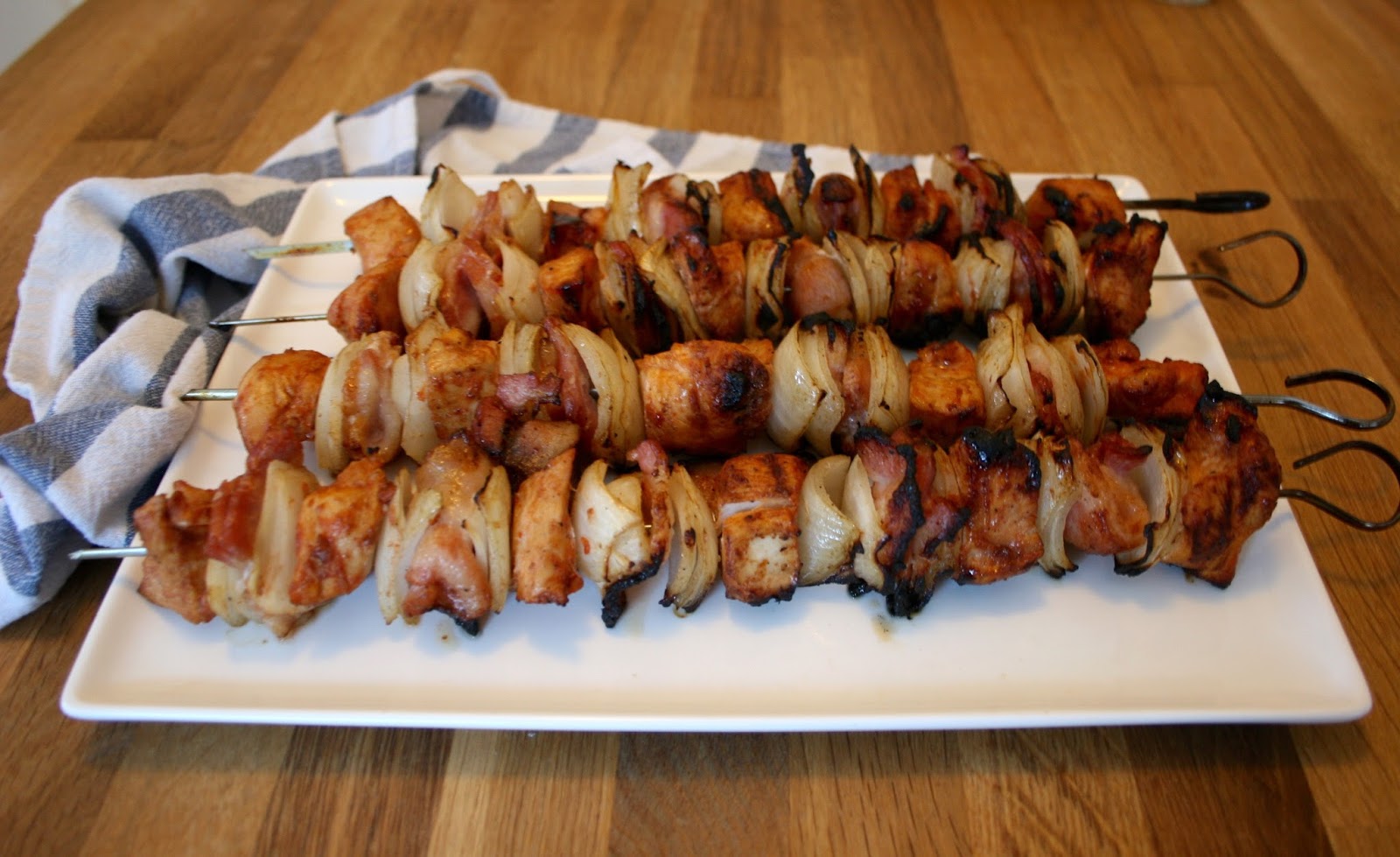 Just A Darling Life: Sriracha BBQ Chicken Skewers with Bacon and Onion