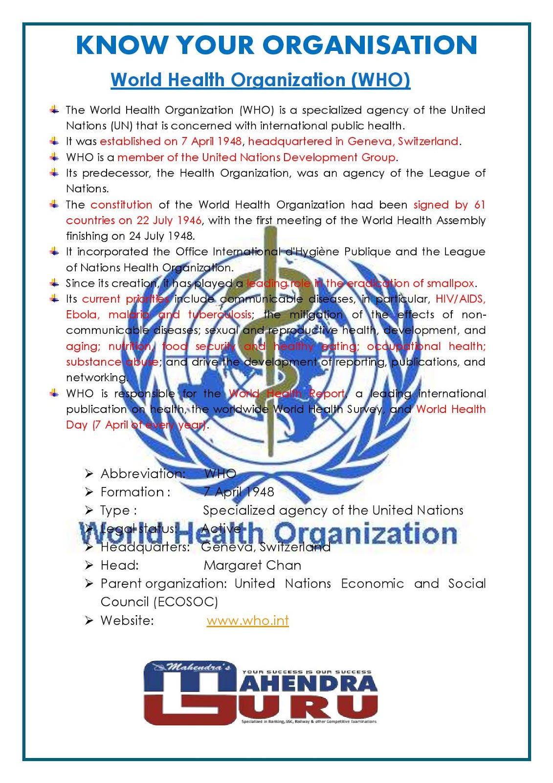 Know Your Organisation - WHO